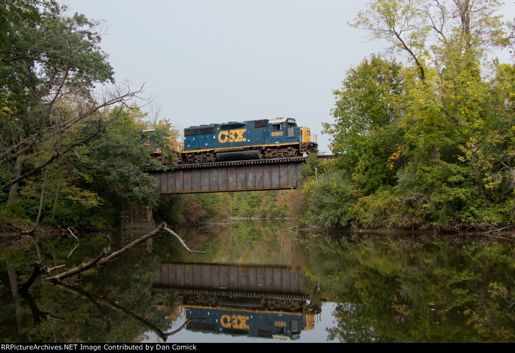CSXT 6960 Leads L070 over Messalonskee Stream